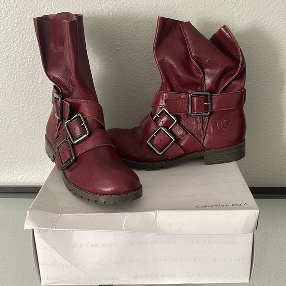 Shoes | Calvin Klein Farryn Grainy Leather Boots | Poshmark